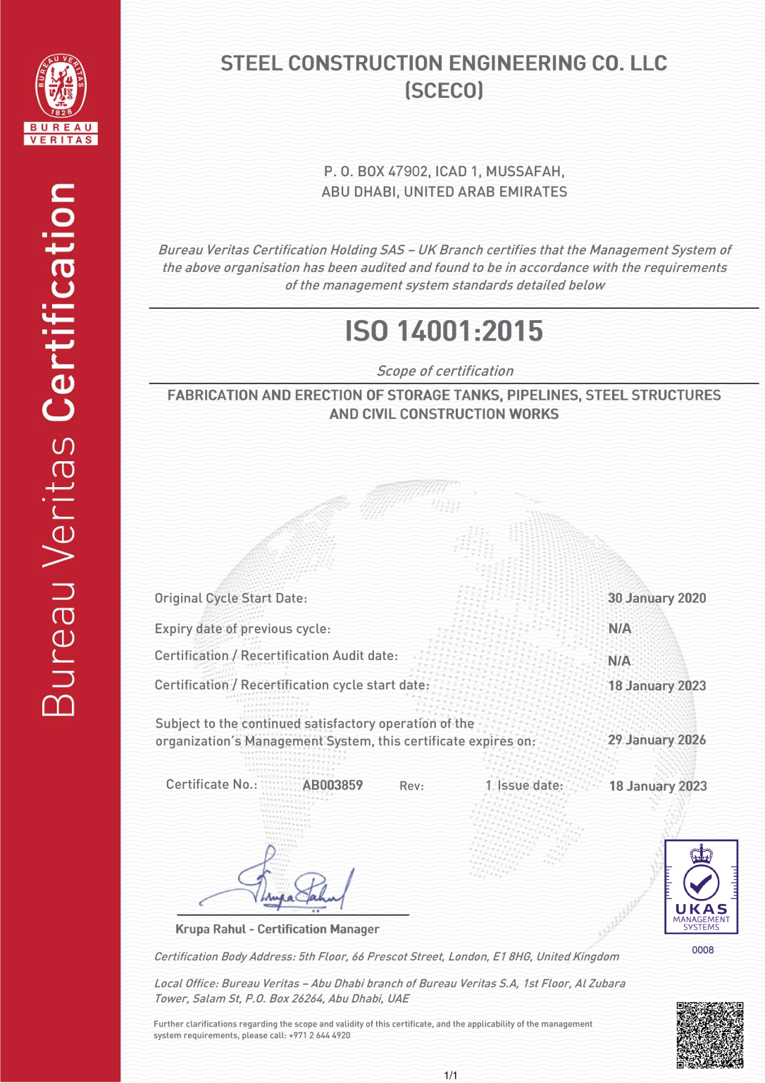 CERTIFICATES – sceco
